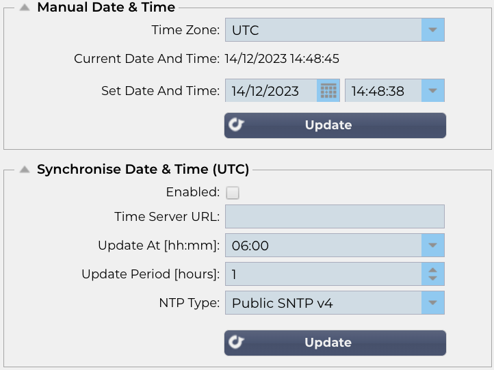 Sincronizar data e hora (UTC)